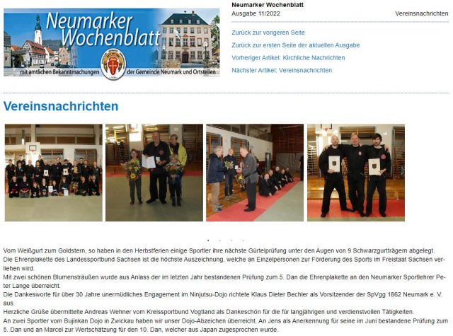 5. Dan, Ehrenplakette Landessportbund Sachsen – SpVgg 1862 Neumark ...